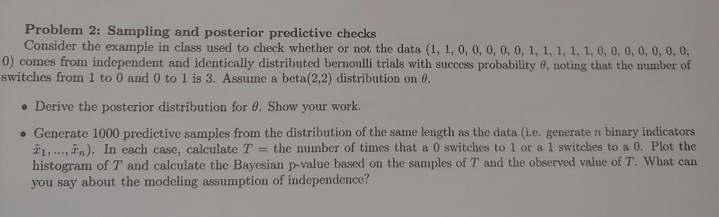 Problem 2: Sampling and posterior predictive checks | Chegg.com