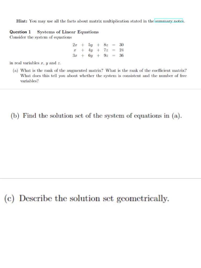 Solved Hint: You may use all the facts about matrix | Chegg.com