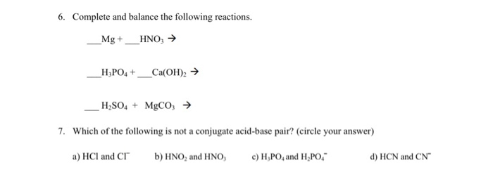 Solved 6. Complete and balance the following reactions Mg+ | Chegg.com