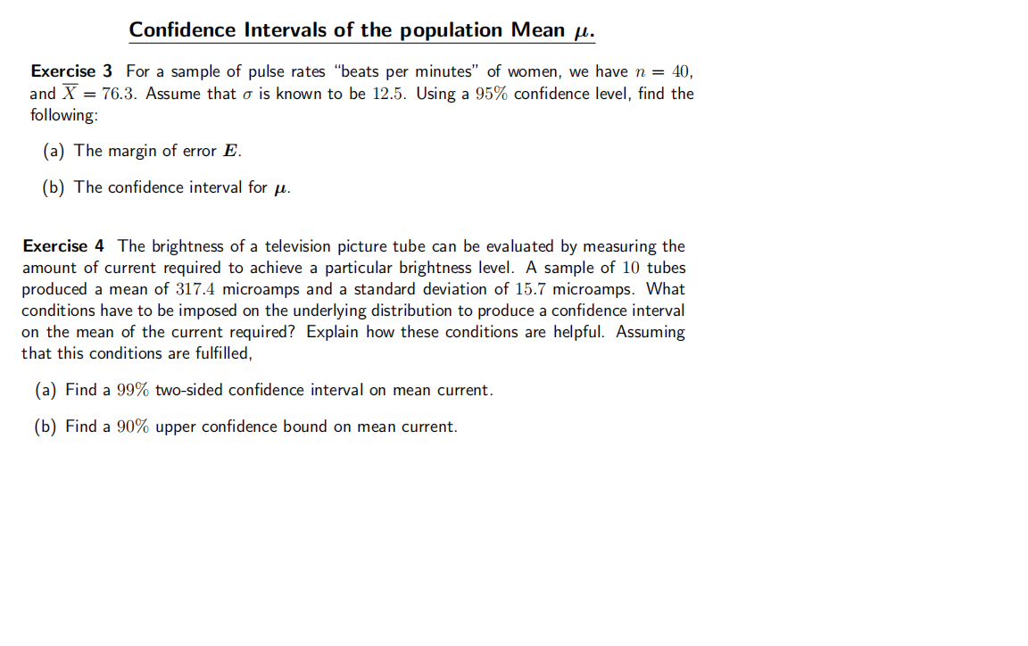 Solved Confidence Intervals of the population Mean µ. | Chegg.com