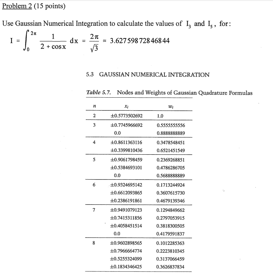 Solved Problem 2 (15 points) Use Gaussian Numerical | Chegg.com