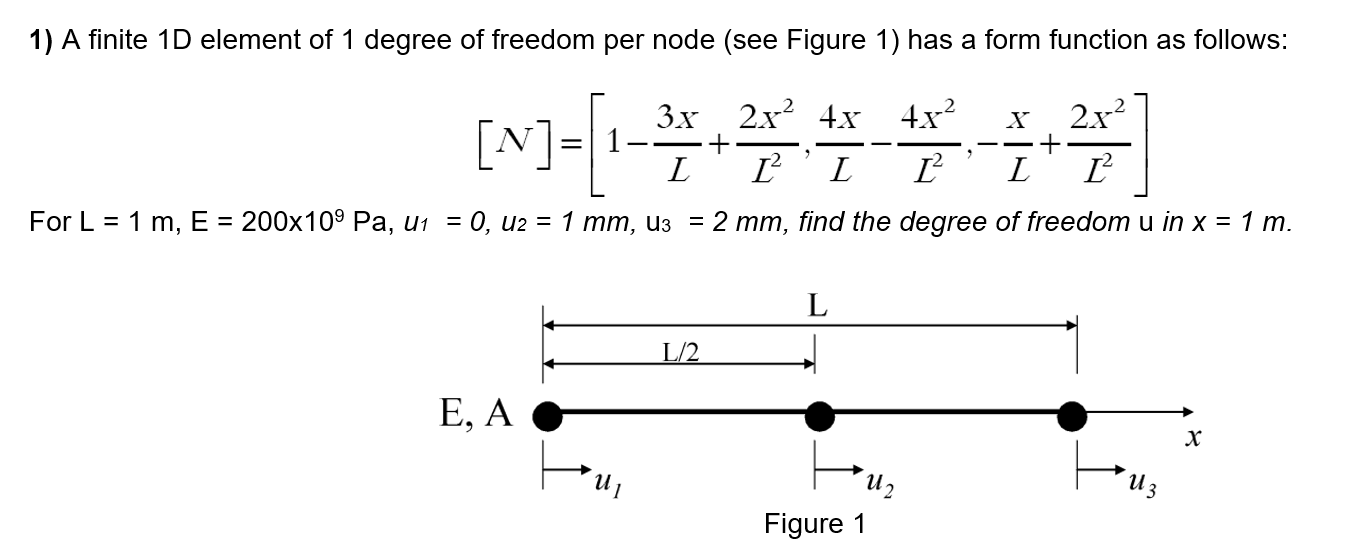 Solved 1) A finite 1D element of 1 degree of freedom per | Chegg.com