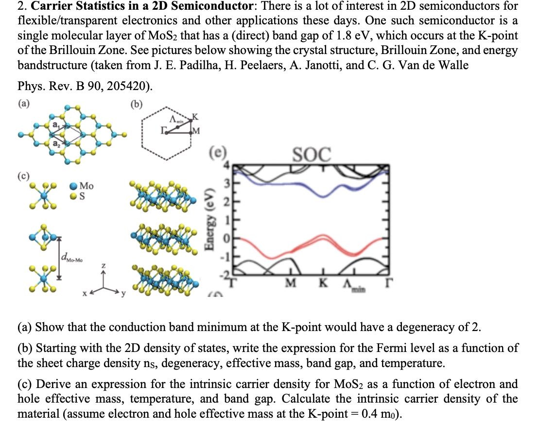 2. Carrier Statistics in a 2D Semiconductor: There is | Chegg.com