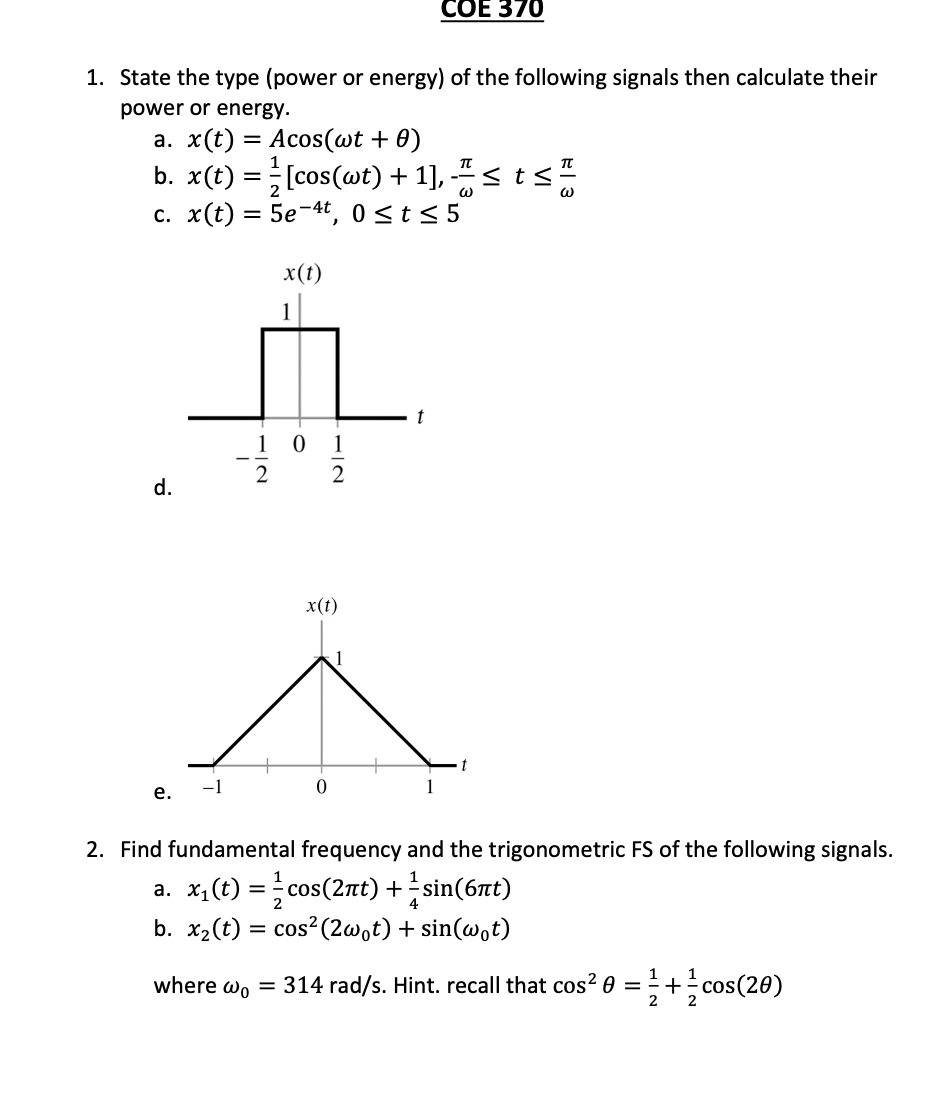 Solved 1. State the type (power or energy) of the following | Chegg.com