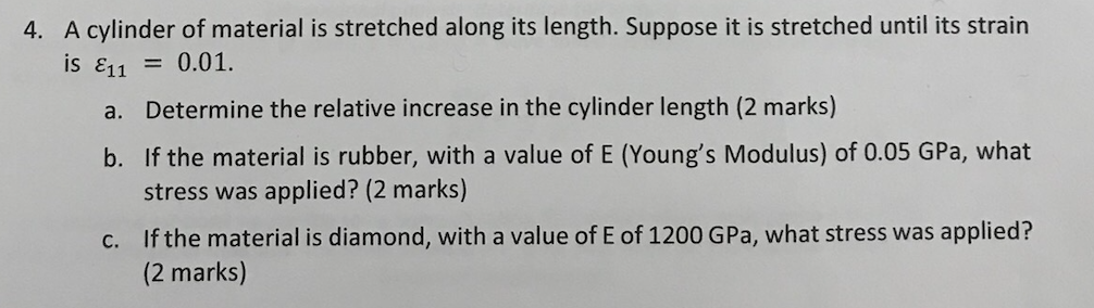 Solved 4. A cylinder of material is stretched along its | Chegg.com
