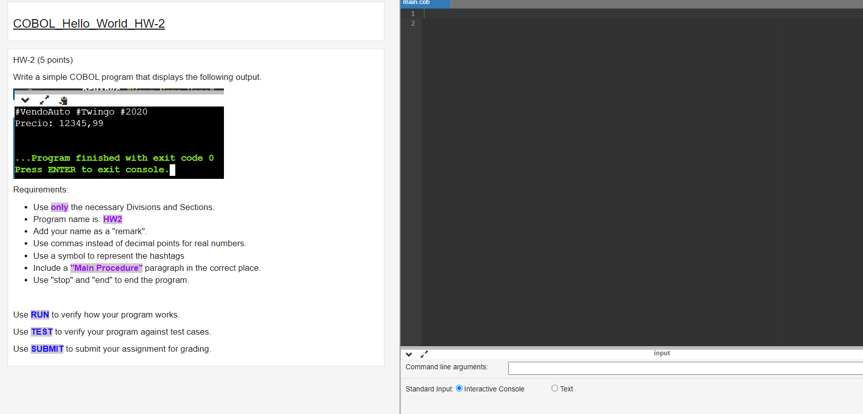 Solved HW-2 (5 points) Write a simple COBOL program that | Chegg.com