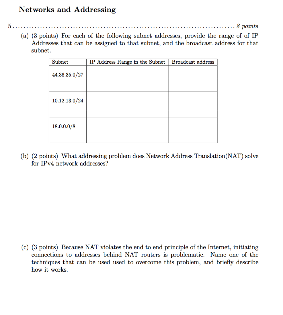 Solved Networks and Addressing 5........ | Chegg.com