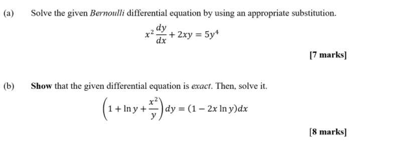 Solved (a) Solve the given Bernoulli differential equation | Chegg.com