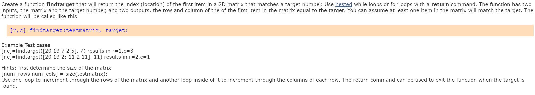 Solved Create a function findtarget that will return the | Chegg.com