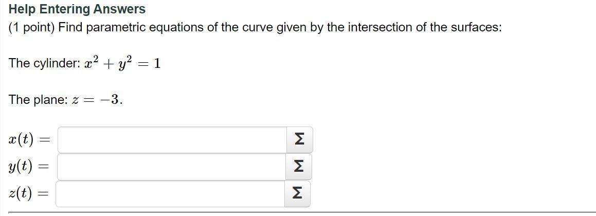 Solved Help Entering Answers (1 point) Find parametric | Chegg.com