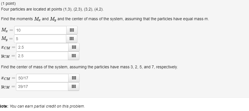 Solved (1 point) Four particles are located at points (1,3), | Chegg.com