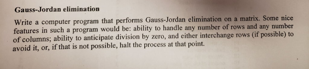 Gauss-Jordan elimination Write a computer program | Chegg.com