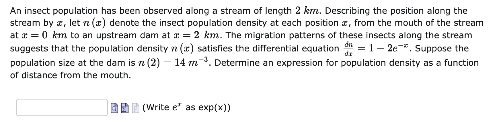 Solved An insect population has been observed along a stream | Chegg.com