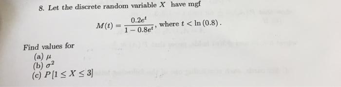 Solved Let The Discrete Random Variable X Have Mgf M T