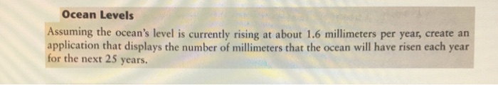 Solved Ocean Levels Assuming the ocean's level is currently | Chegg.com