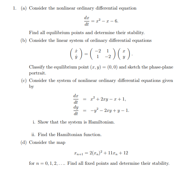 Solved 1. (a) Consider the nonlinear ordinary differential | Chegg.com
