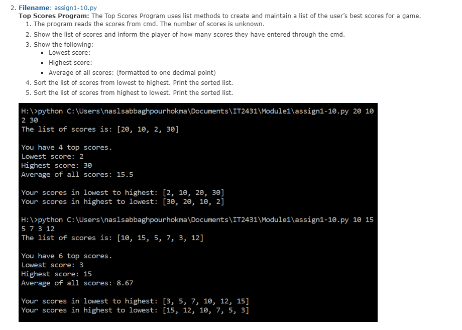 Solved 2. Filename: assign 1-10.py Top Scores Program: The | Chegg.com