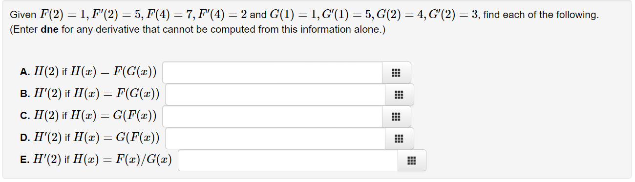 Solved = = Given F(2) = 1, F'(2) = 5, F(4) = 7, F'(4) = 2 | Chegg.com