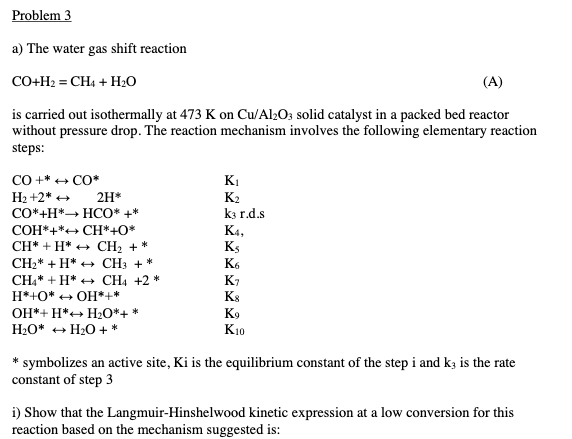 Problem 3 a) The water gas shift reaction CO+H2 = CH4 | Chegg.com
