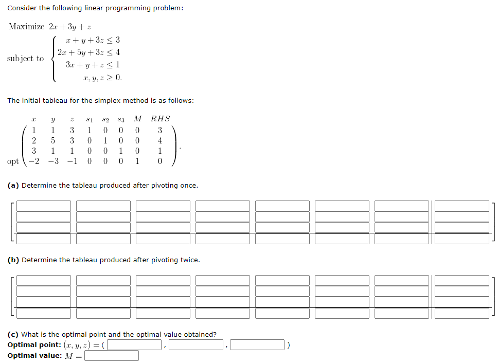 Solved Consider the following linear programming problem: | Chegg.com