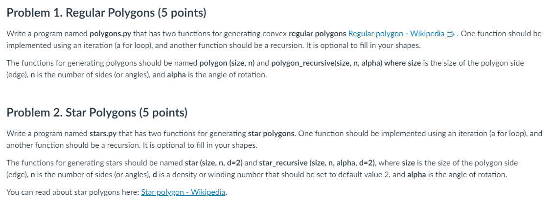 Problem 1. Regular Polygons (5 points) Write a | Chegg.com