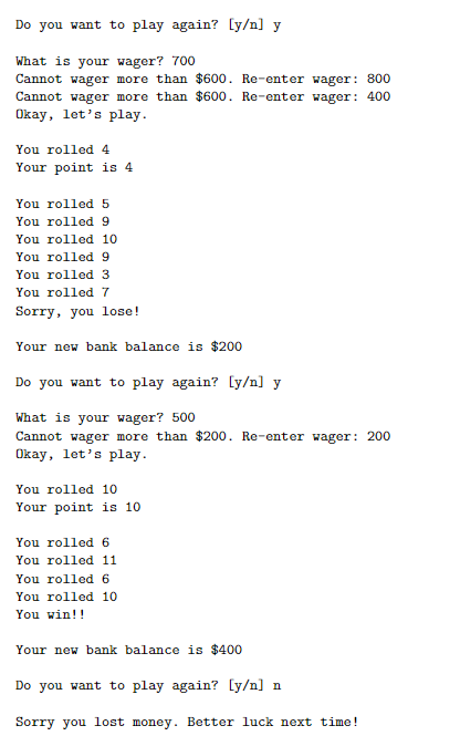 Solved type craps() in the Python shell to test this | Chegg.com