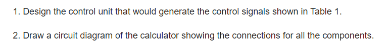 Solved Table 1. Control signals for RPN calculator. 1. | Chegg.com