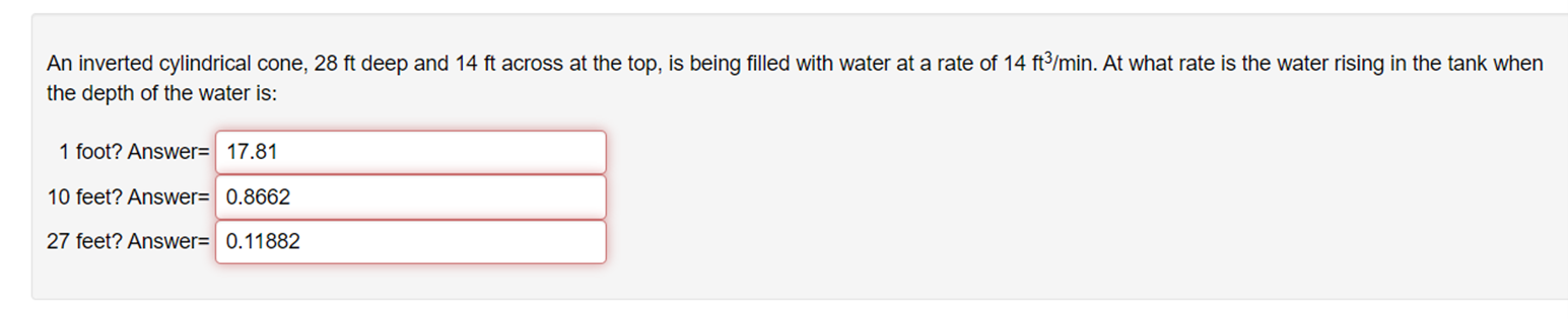 Solved An inverted cylindrical cone, 28 ft deep and 14 ft | Chegg.com