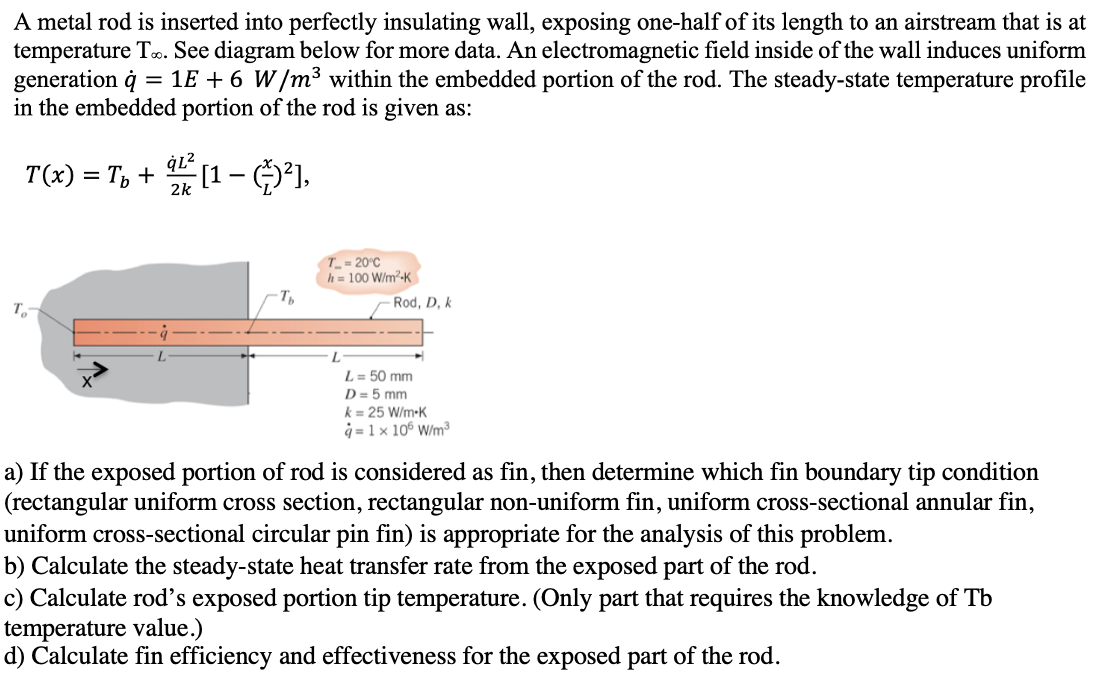 Solved A metal rod is inserted into perfectly insulating | Chegg.com