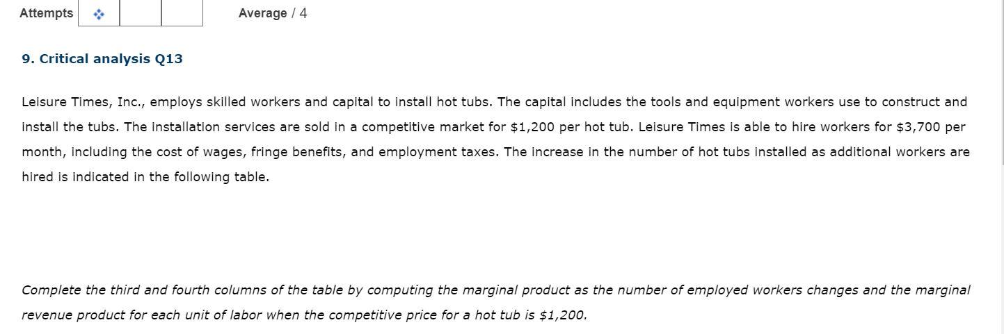 Solved Attempts Average/4 9. Critical analysis Q13 Leisure | Chegg.com