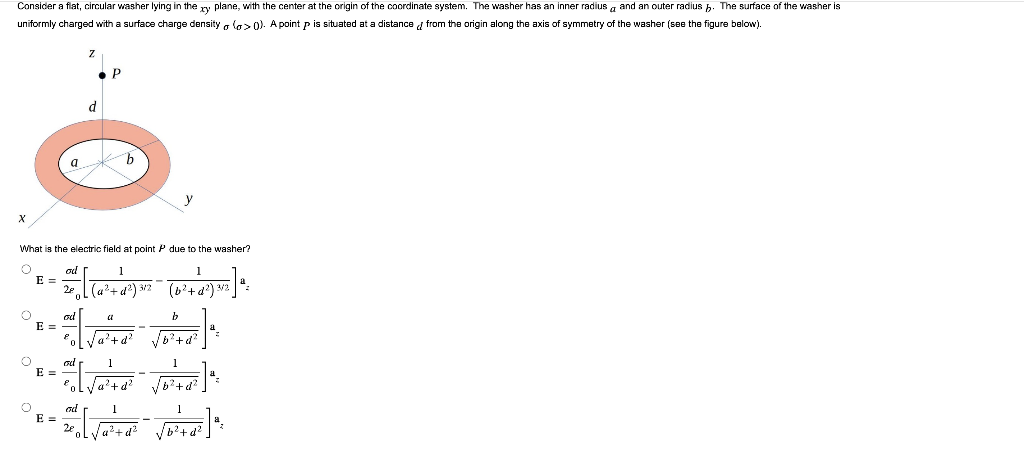 Solved Consider a flat, circular washer lying in the xy | Chegg.com