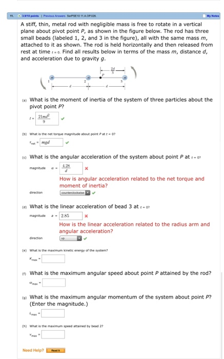 Solved A stiff, thin, metal rod with negligible mass is free | Chegg.com