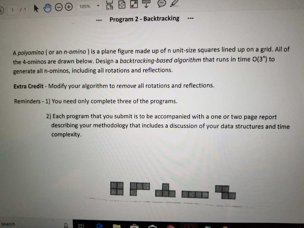 Solved e) 105% Program 2 - Backtracking A polyomino (or an | Chegg.com