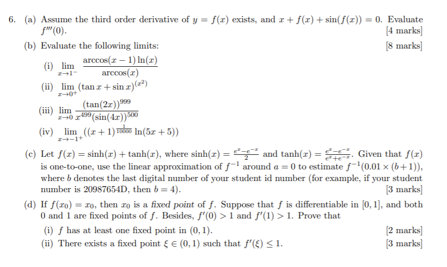 Solved 6. (a) Assume the third order derivative of y = f(x) | Chegg.com