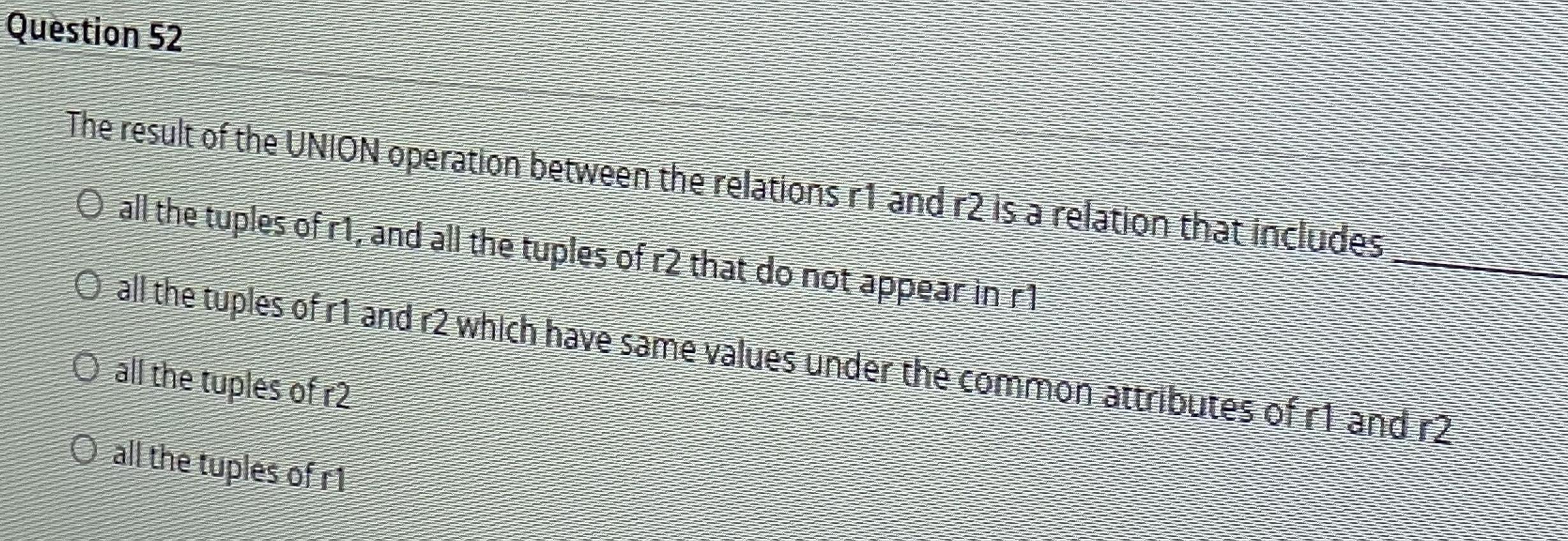Solved The result of the UNION operation between he | Chegg.com