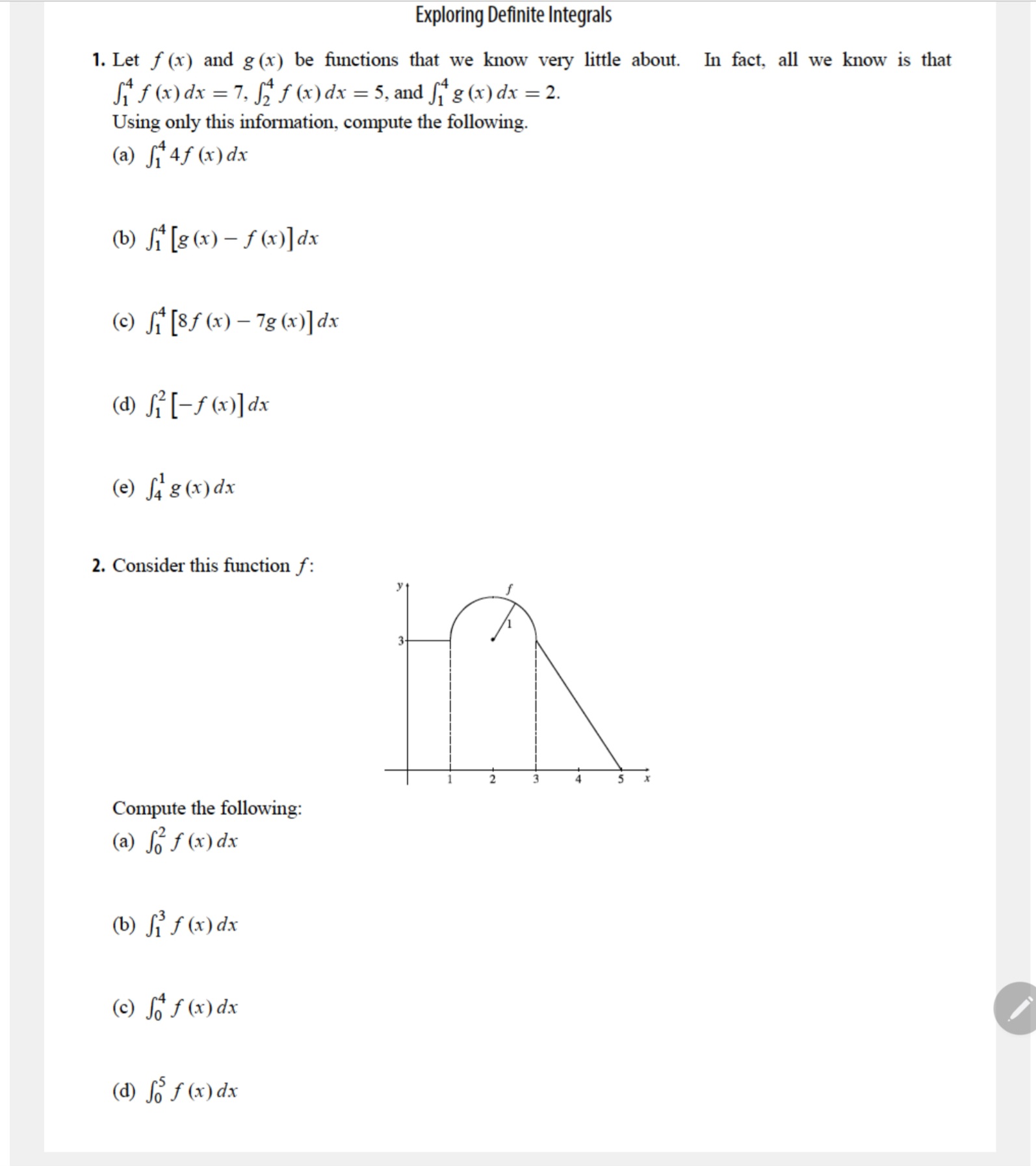 Solved Exploring Definite IntegralsLet f(x) ﻿and g(x) ﻿be | Chegg.com