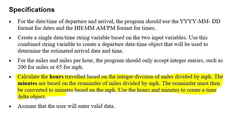 Solved Chapter 11 Arrival Time Estimator Create a program | Chegg.com