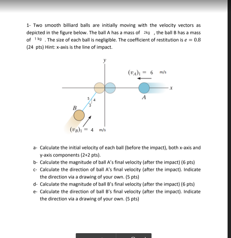 Solved 1- Two smooth billiard balls are initially moving | Chegg.com