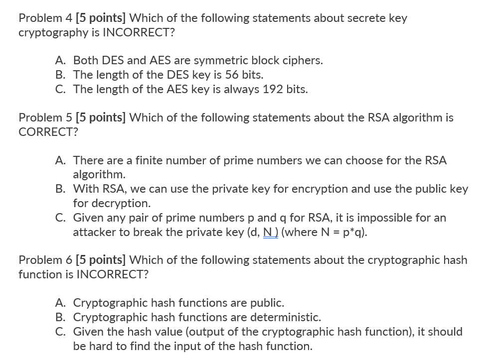 Solved Problem 4 [5 points] Which of the following | Chegg.com