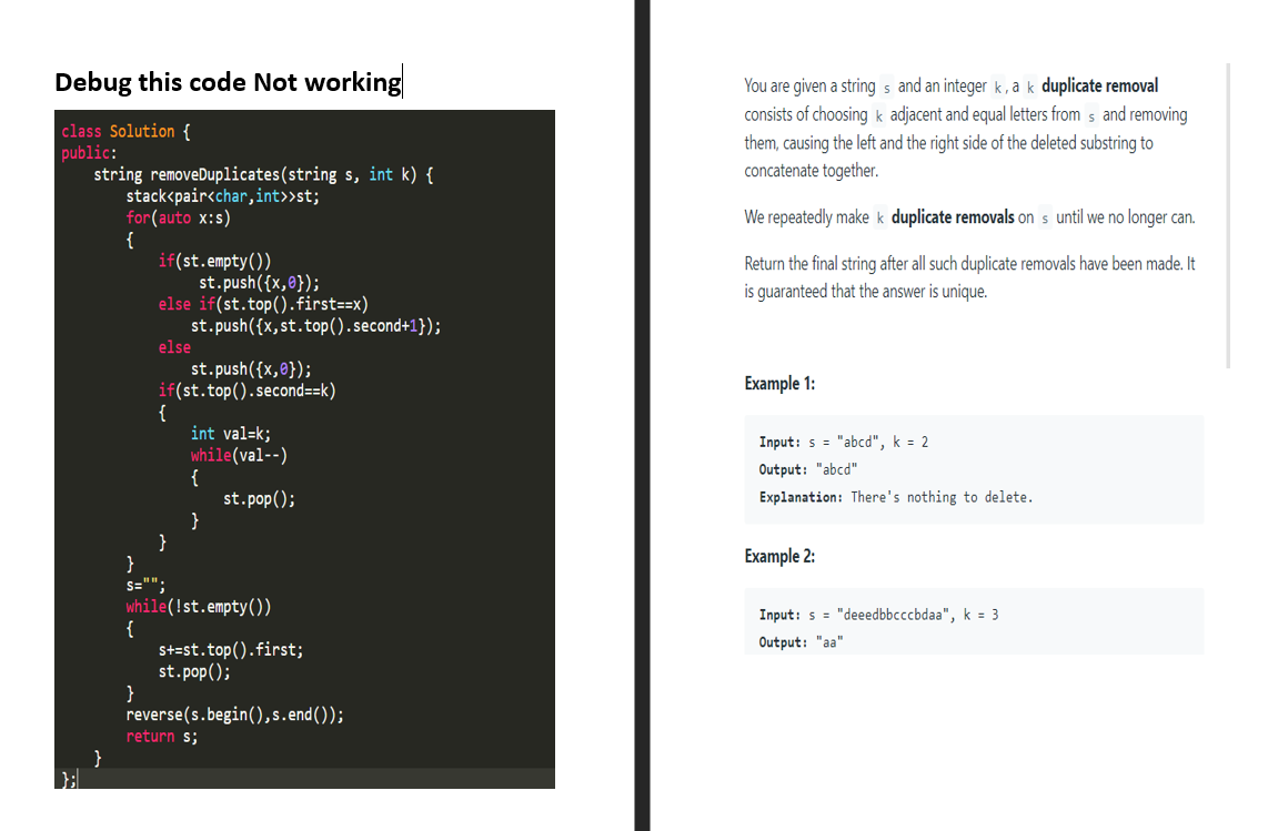 Solved Debug this code Not working You are given a string s | Chegg.com