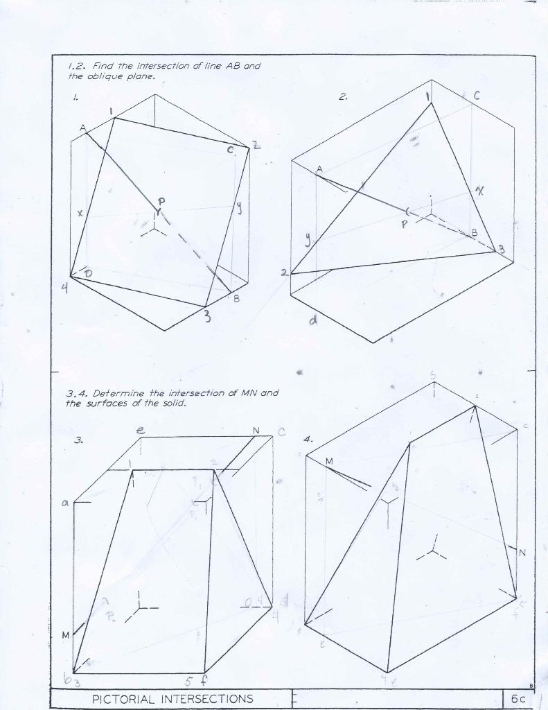 Solved 1.2. Find the intersection of line AB and the oblique | Chegg.com