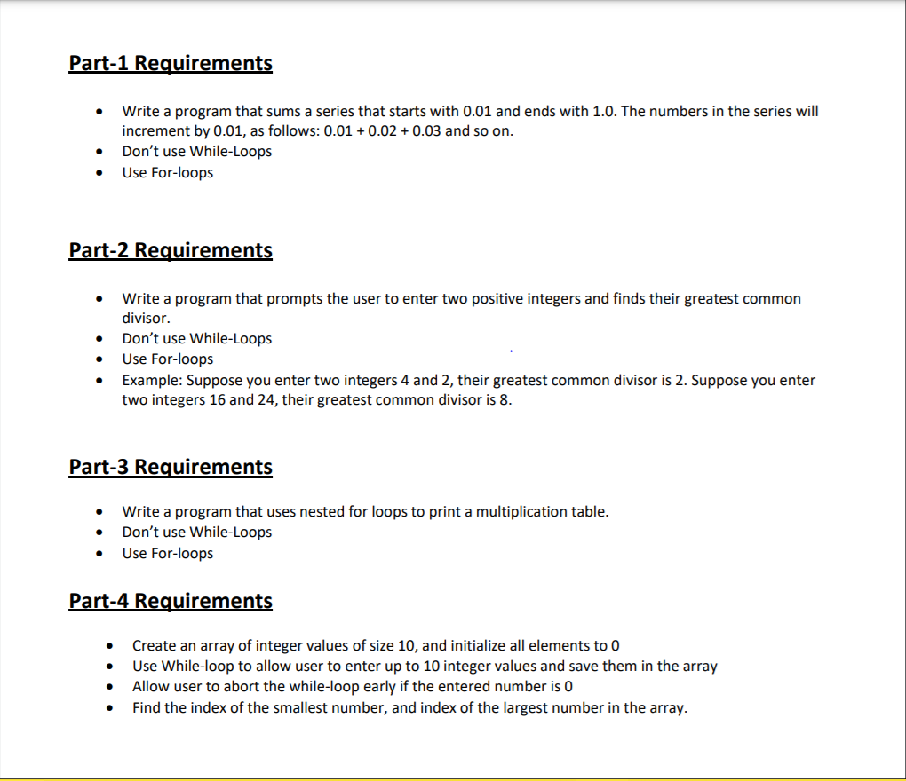 Solved Part-1 Requirements . Write a program that sums a | Chegg.com