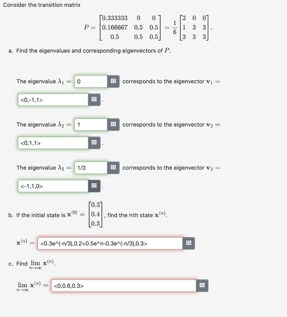 Solved Consider the transition matrix | Chegg.com