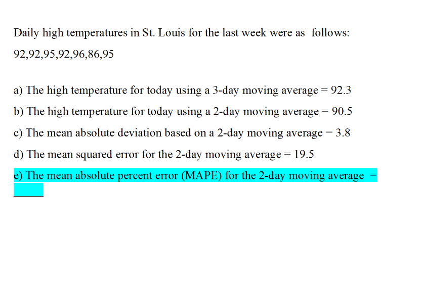 Solved Daily high temperatures in St. Louis for the last | Chegg.com