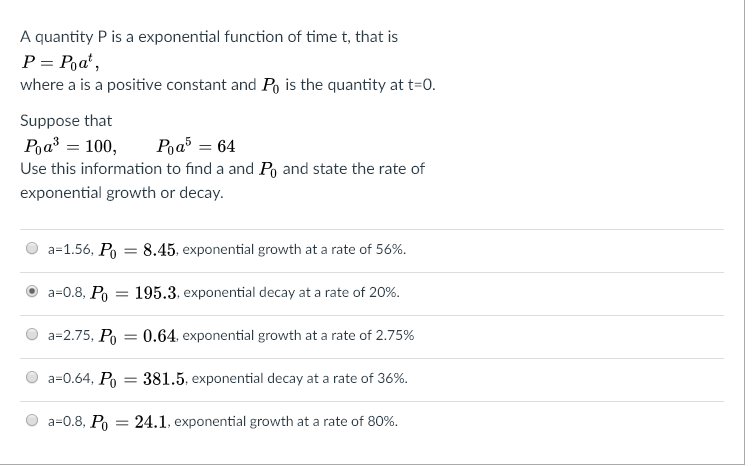 Solved A quantity P is a exponential function of time t, | Chegg.com