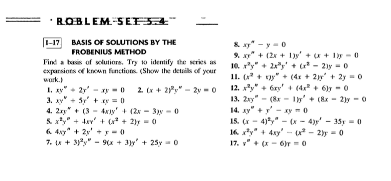 Solved ROBLEM-SETR 1-17 BASIS OF SOLUTIONS BY THE FROBENIUS | Chegg.com