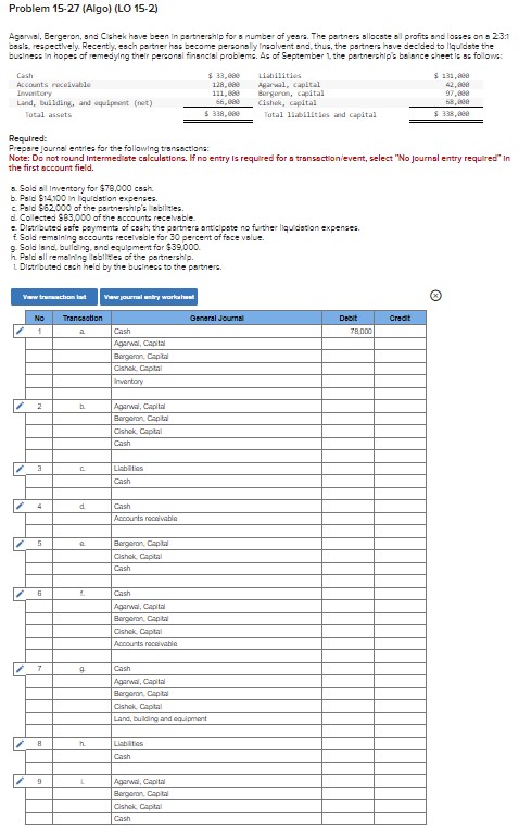 Solved Problem 15-27 (Algo) (LO 15-2)Agorwsl, Bergeron, snd | Chegg.com