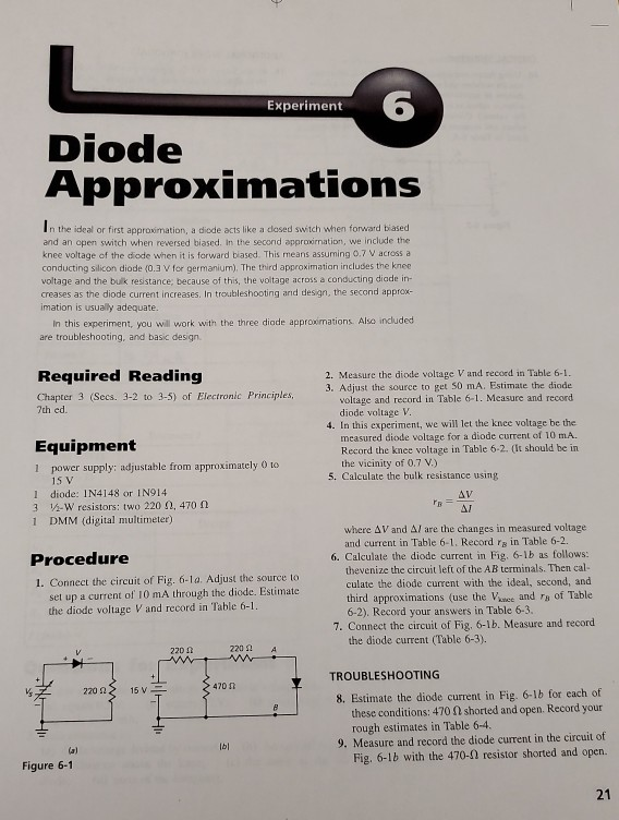 Experiment Diode Approximations In the ideal or first | Chegg.com