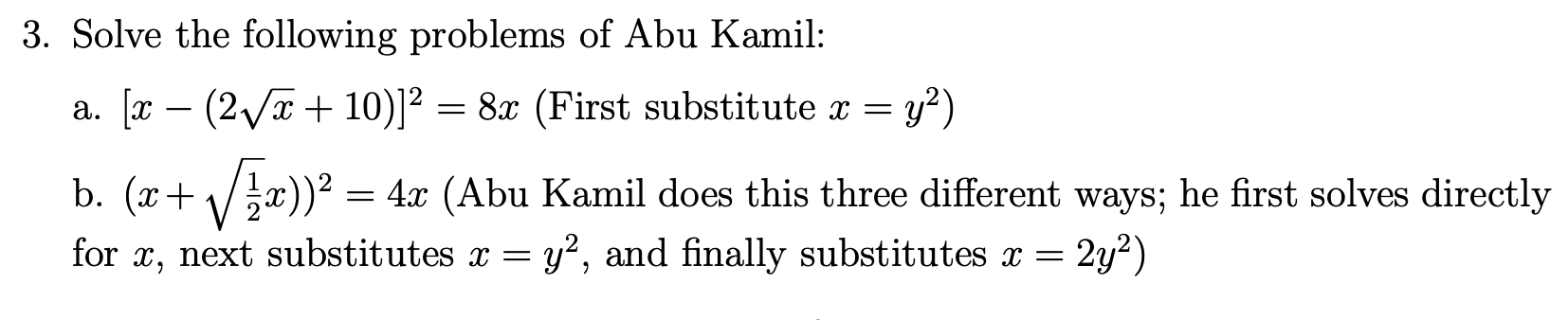 Solved 3. Solve the following problems of Abu Kamil: a. | Chegg.com