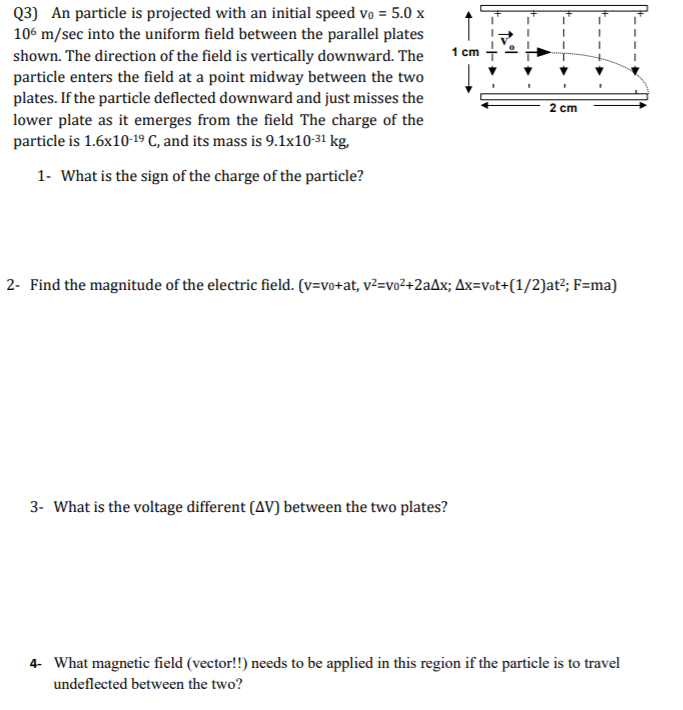 Solved 1 cm Q3) An particle is projected with an initial | Chegg.com